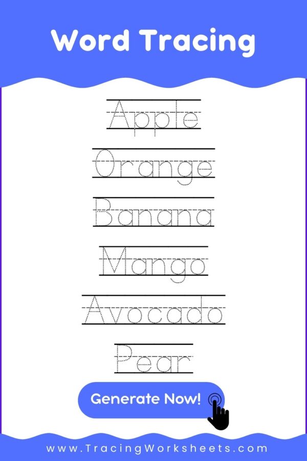 Word Tracing Worksheets Generator - Free Printable