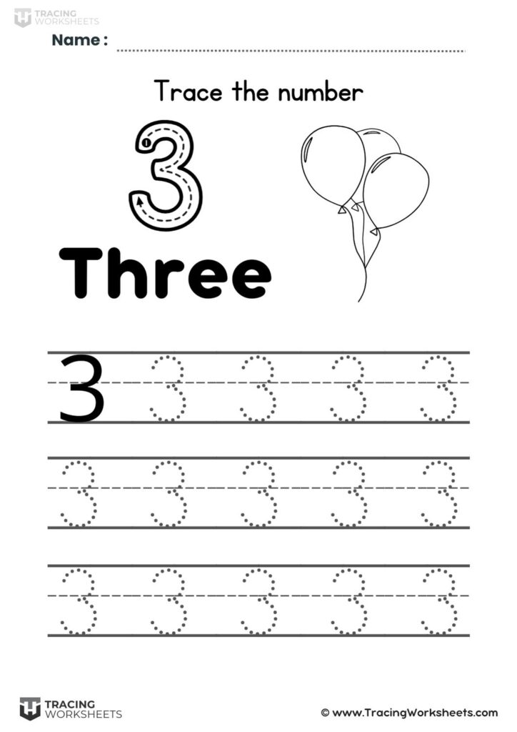 Free Number 3 Tracing Worksheets for Early Learners