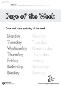 Days of the Week Tracing Worksheets - Free Printables