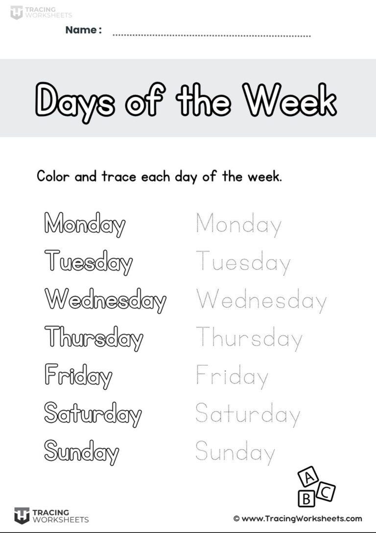 Days of the Week Tracing Worksheets - Free Printables