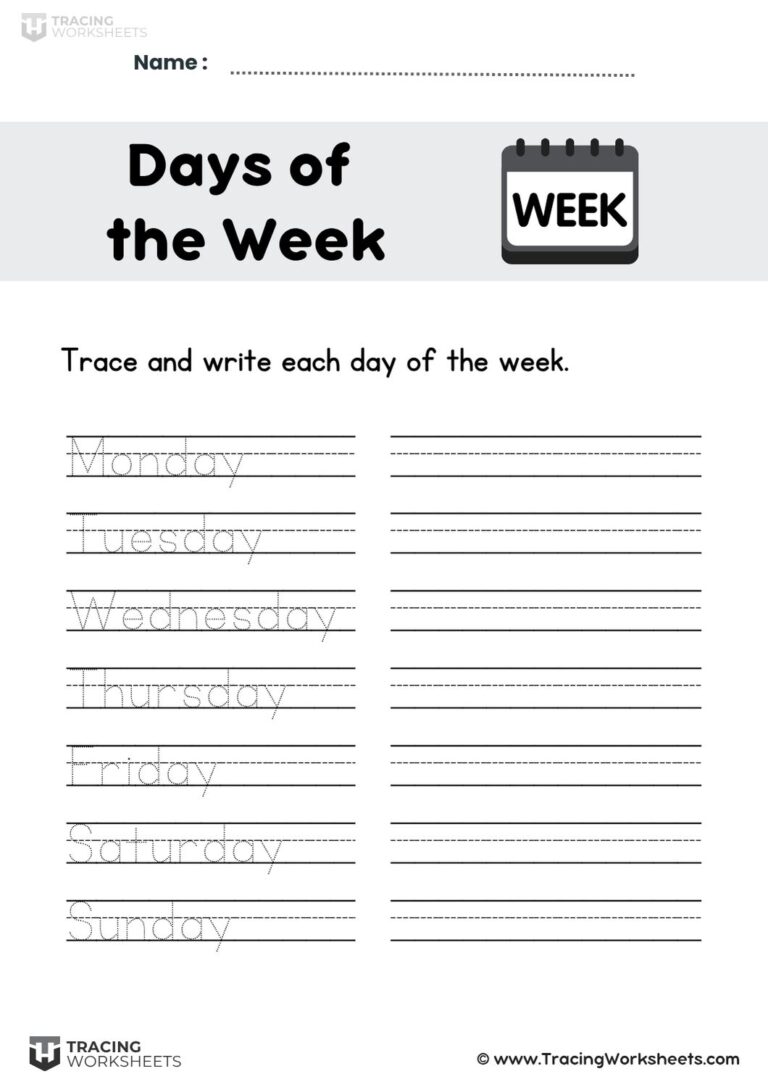 Days of the Week Tracing Worksheets - Free Printables