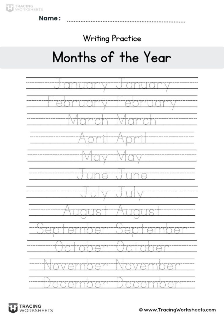 Months of the Year Tracing Worksheets – Free Printables
