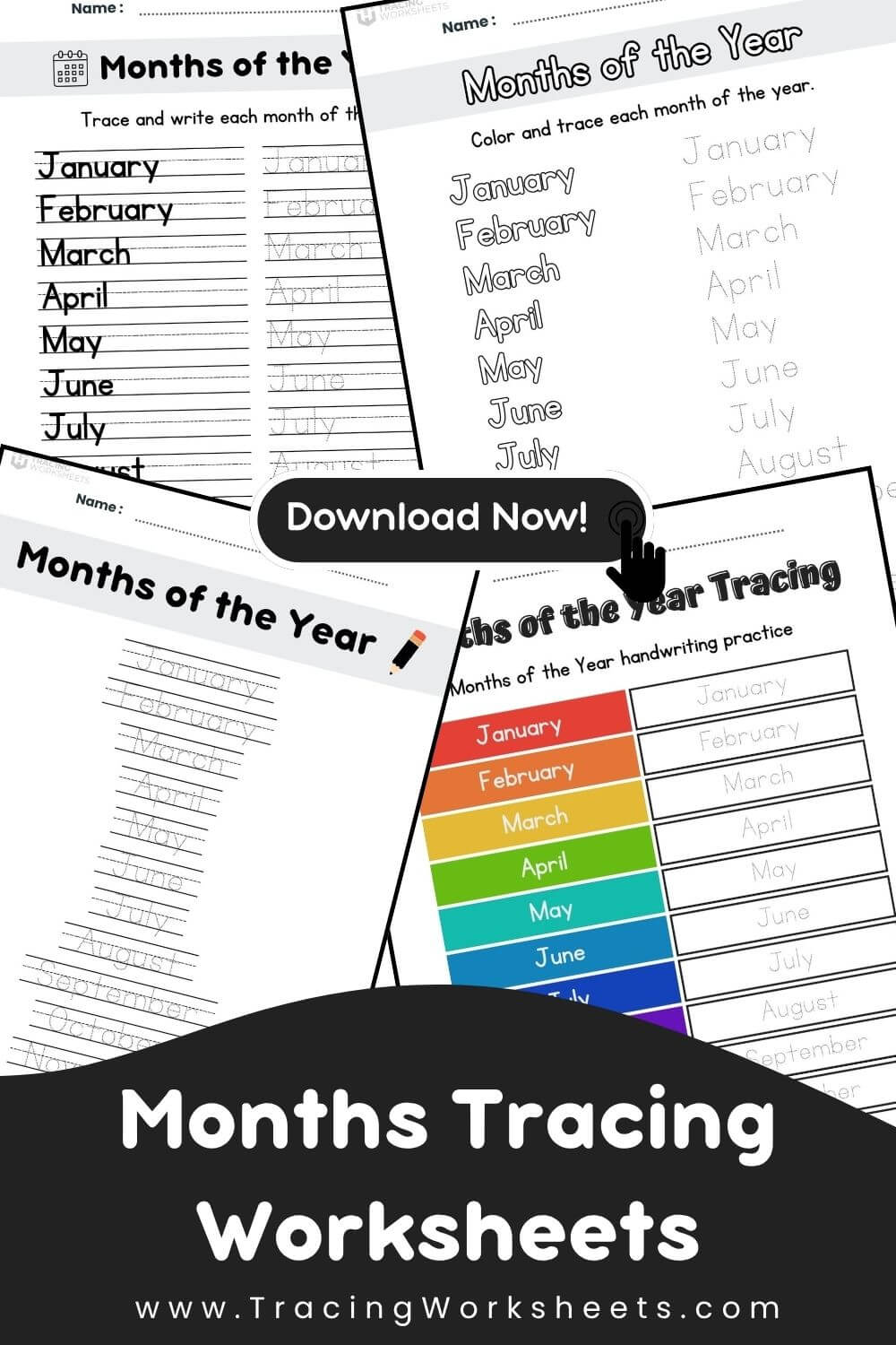 Months of the Year Tracing Worksheets – Free Printables