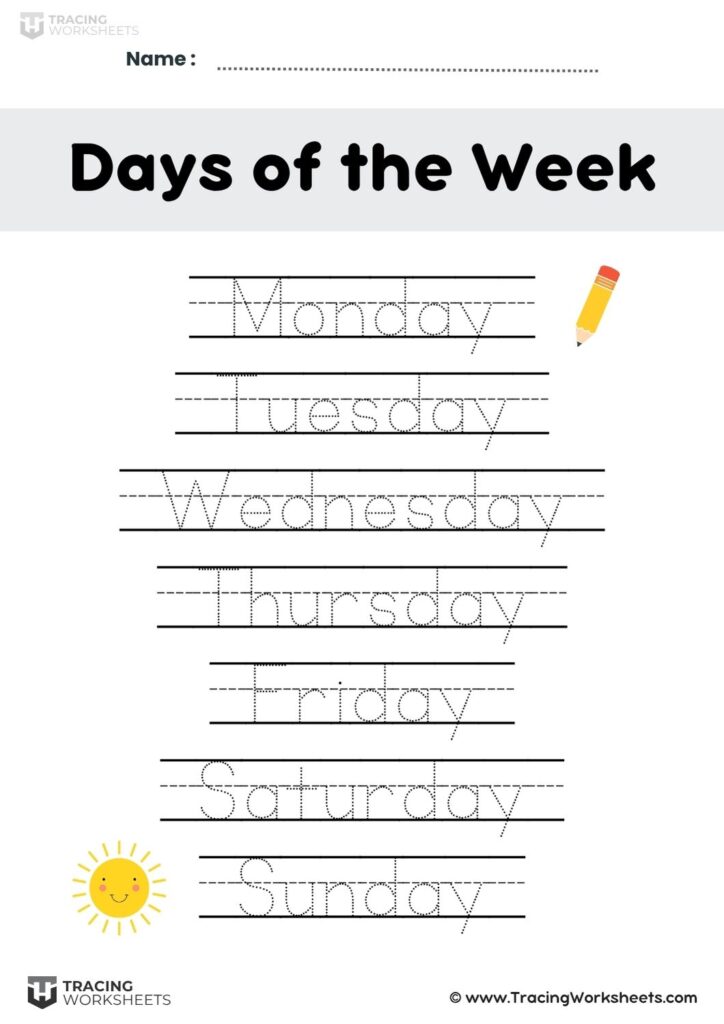 Days of the Week Tracing Worksheets - Free Printables