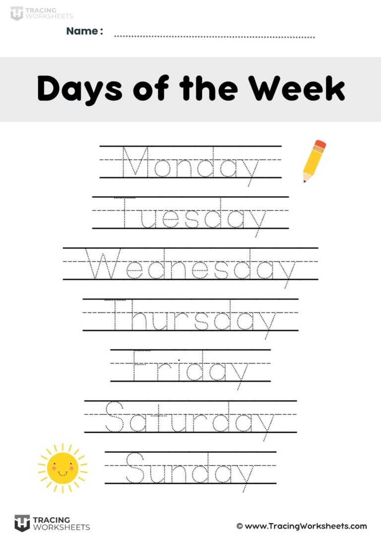 Days of the Week Tracing Worksheets - Free Printables