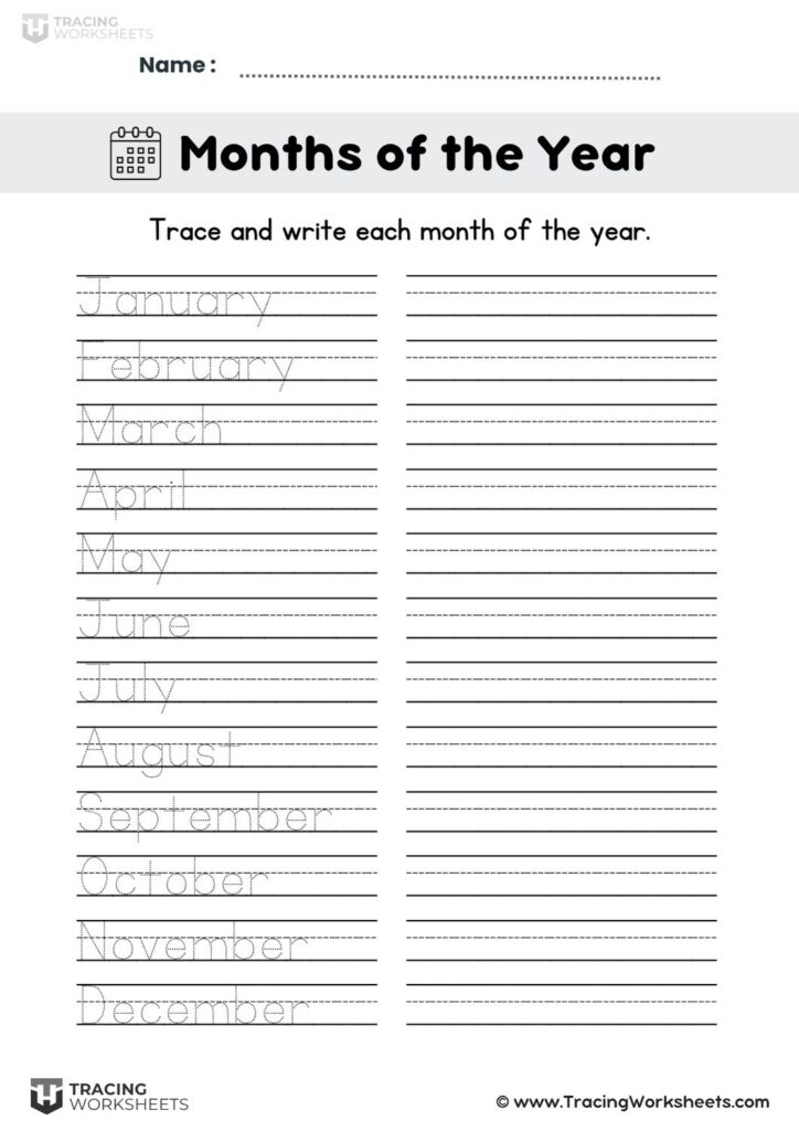 Months of the Year Tracing Worksheets – Free Printables
