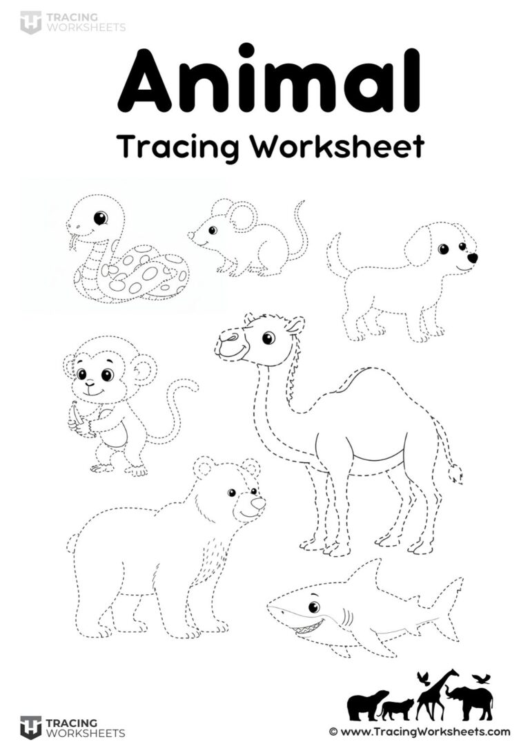 Animal Tracing Worksheets | +20 Animals Pictures