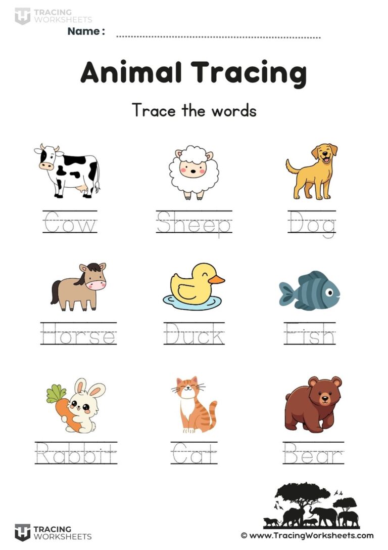 Animal Tracing Worksheets | +20 Animals Pictures