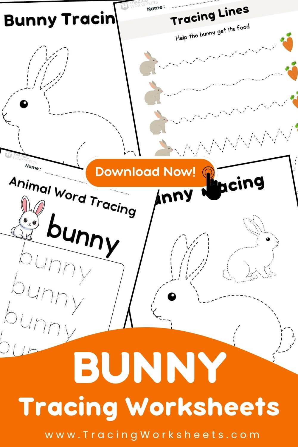 Bunny Tracing Sheets for Preschool & Kindergarten