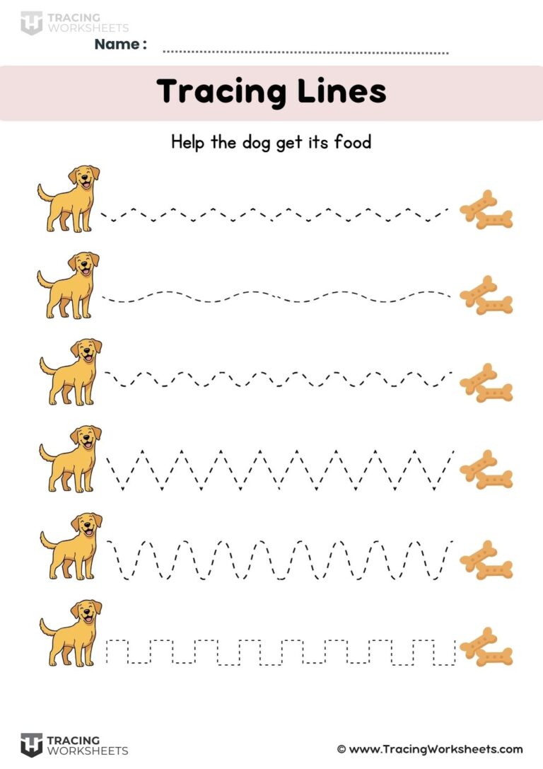 Trace a Dog – 5 Cute Dog Tracing Worksheets (Free Printable)