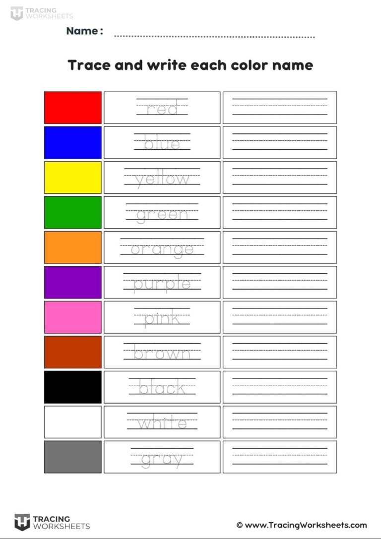 Learn Colors with Color Tracing Worksheets (Preschool & Kindergarten)