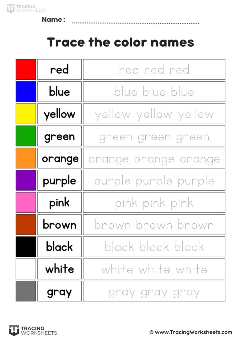 Learn Colors with Color Tracing Worksheets (Preschool & Kindergarten)