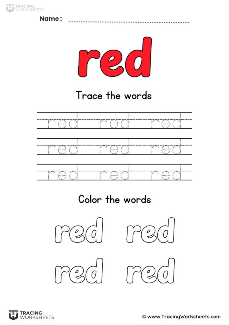Free Color Red Worksheets for Preschool