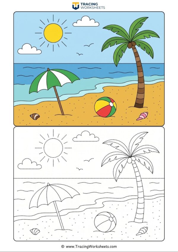Free Printable Summer Tracing Worksheets & Coloring Pages